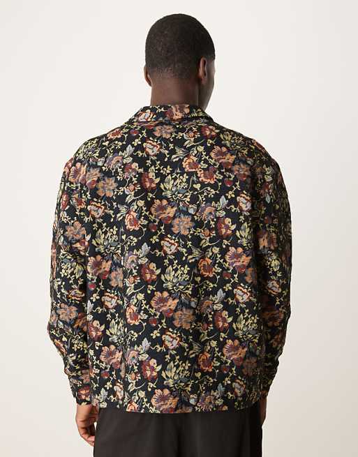 ASOS DESIGN oversized boxy shirt in black floral jacquard | ASOS ASOS DESIGN oversized boxy shirt in black floral jacquard | ASOS