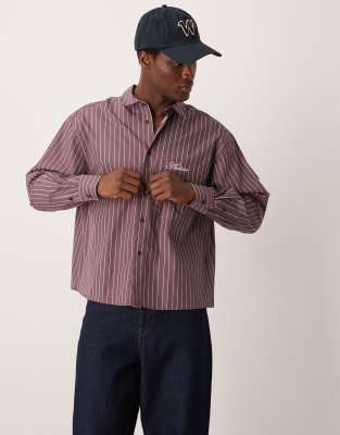 ASOS DESIGN oversized boxy shirt with embroidery in purple stripe | ASOS