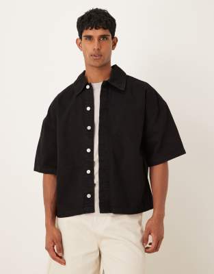 ASOS DESIGN oversized boxy short sleeve denim shirt in black | ASOS