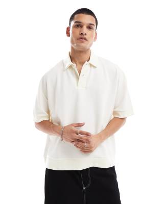 ASOS DESIGN oversized boxy textured polo in cream | ASOS