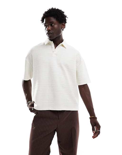 ASOS DESIGN oversized boxy textured polo shirt in cream | ASOS ASOS DESIGN oversized boxy textured polo shirt in cream | ASOS