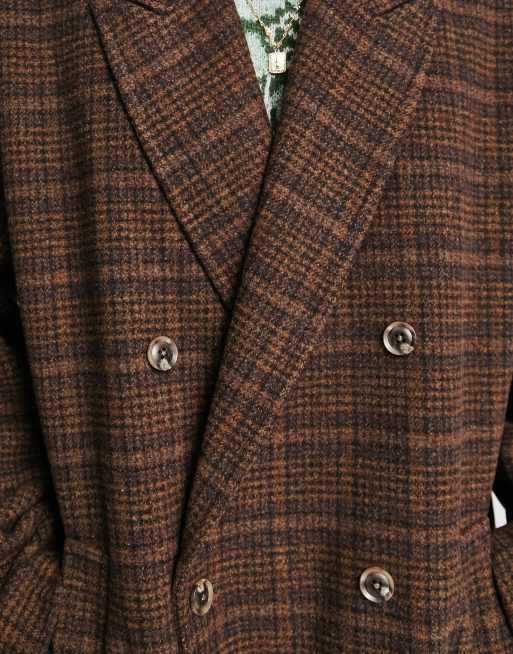 ASOS DESIGN oversized brown check overcoat with wool | ASOS
