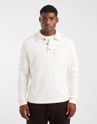 ASOS DESIGN oversized buttons polo shirt with pocket in ecru | ASOS
