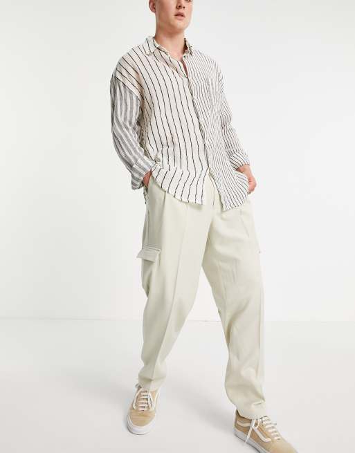 Asos Design Oversized Cargo Pants In Stone Asos