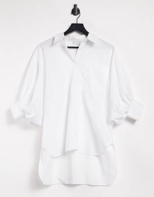 ASOS DESIGN oversized cotton shirt with 3/4 volume sleeves in ivory | ASOS
