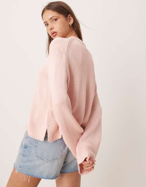 ASOS DESIGN oversized crew neck jumper in pink | ASOS