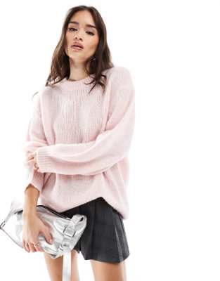ASOS DESIGN oversized crew neck jumper in pink | ASOS