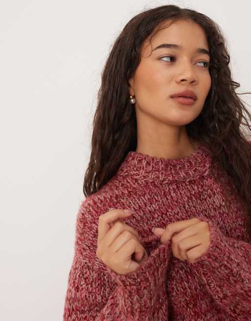 ASOS DESIGN oversized crew neck sweater in pink multiply | ASOS