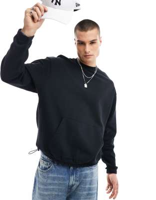 ASOS DESIGN oversized crew neck sweatshirt with toggle detail in black ...