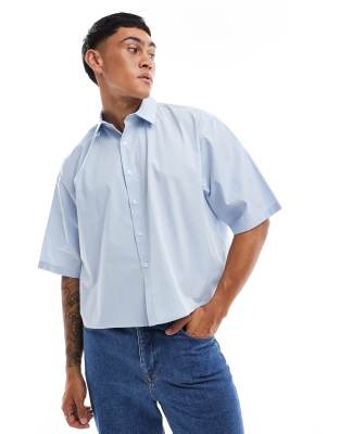 ASOS DESIGN oversized cropped shirt in blue | ASOS