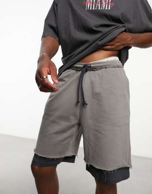 ASOS DESIGN oversized double layer short in dark gray | ASOS