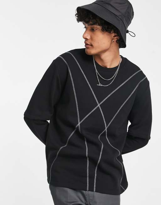 ASOS DESIGN oversized double layer sleeve sweatshirt with contrast ...