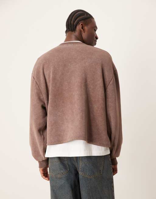 ASOS DESIGN oversized drop shoulder boxy sweater with henley neck in ...