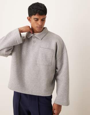 ASOS DESIGN oversized dropped shoulder polo sweatshirt in grey marl | ASOS