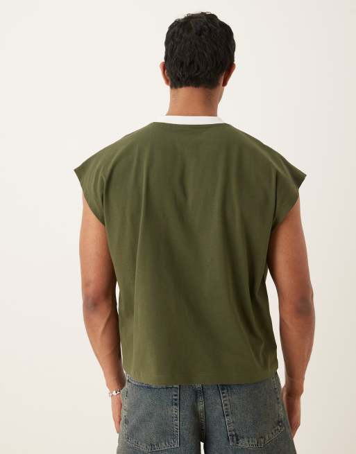 ASOS DESIGN oversized dropped shoulder singlet with print in green | ASOS
