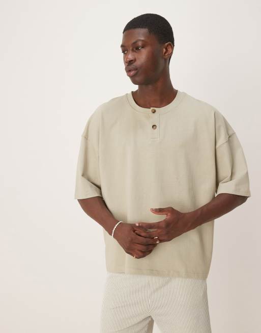 ASOS DESIGN oversized dropped shoulders short sleeve henley t-shirt in ...