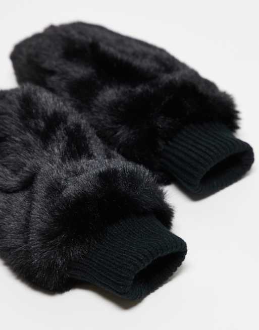 ASOS DESIGN oversized faux fur mitten in black | ASOS