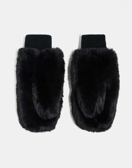ASOS DESIGN oversized faux fur mitten in black | ASOS