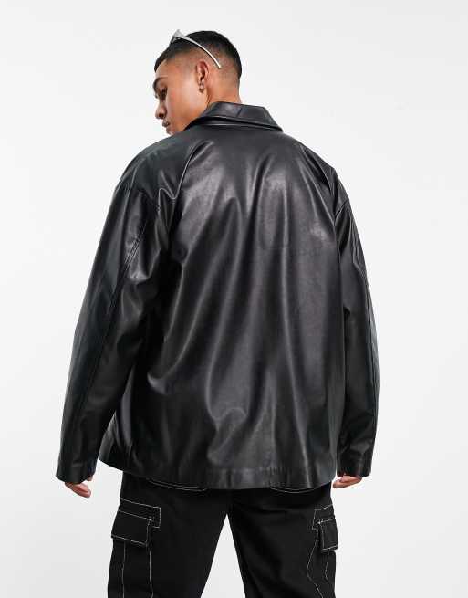 ASOS DESIGN oversized faux leather shacket in black | ASOS