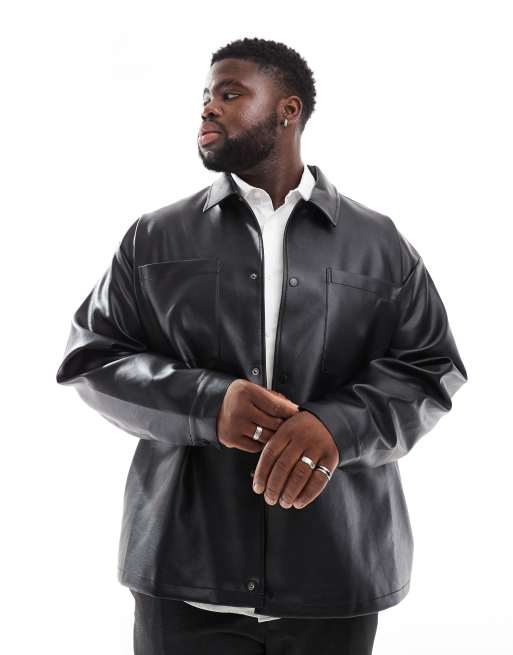 ASOS DESIGN oversized faux leather shacket in black | ASOS