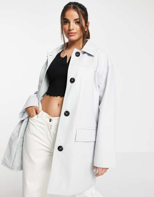 ASOS DESIGN oversized faux-leather shacket in light blue | ASOS