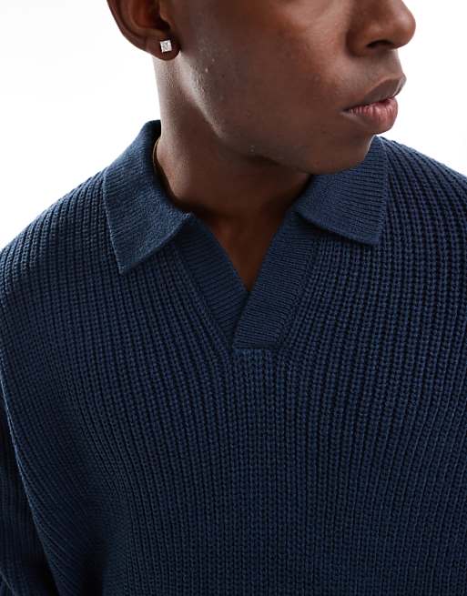 ASOS DESIGN oversized fisherman rib knit notch neck sweater ASOS DESIGN oversized fisherman rib knit notch neck sweater
