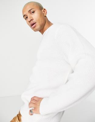 ASOS DESIGN oversized fisherman ribbed knit sweater in white | ASOS