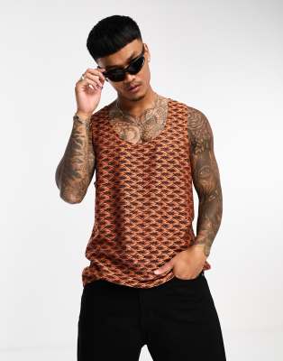 ASOS DESIGN oversized fit tank top in geometric open knit with neck | ASOS