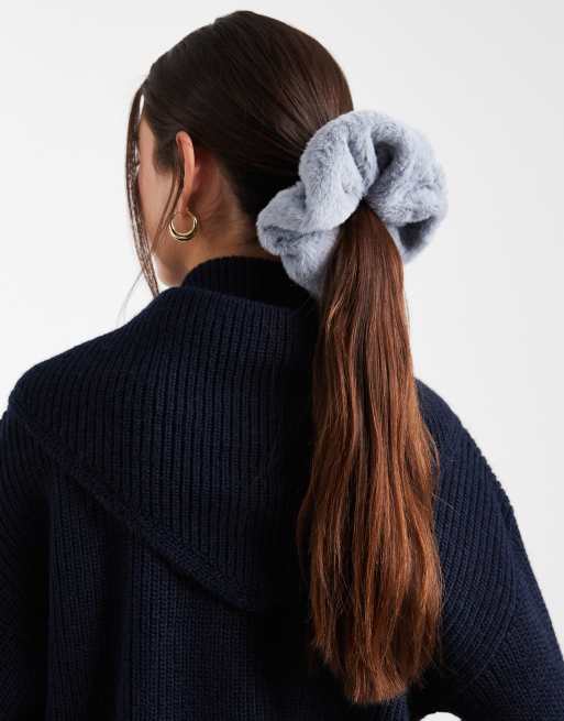 ASOS DESIGN oversized fluffy scrunchie in blue | ASOS