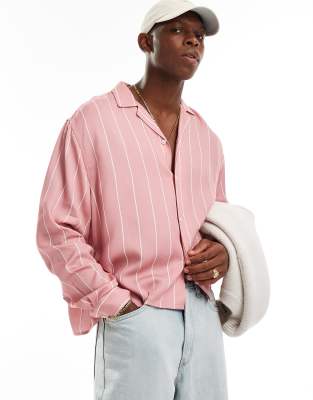 ASOS DESIGN - Oversized gestreept overhemd met reverskraag en rechte ...