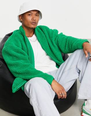 ASOS DESIGN oversized green teddy fleece track jacket | ASOS