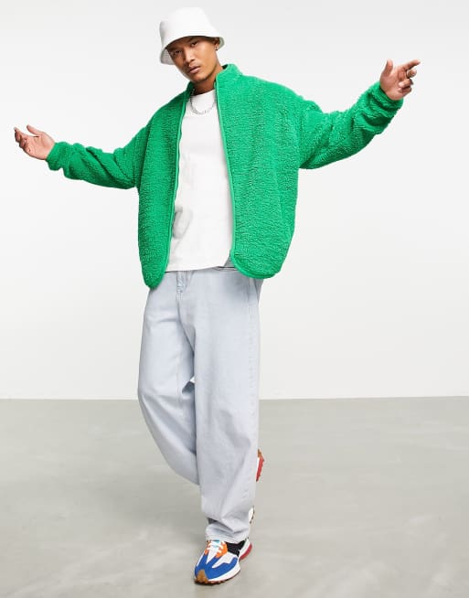 ASOS DESIGN oversized green teddy fleece track jacket | ASOS