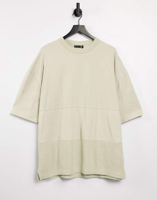 Asos Design Oversized Half Sleeve Cut And Sew T Shirt In Beige Asos