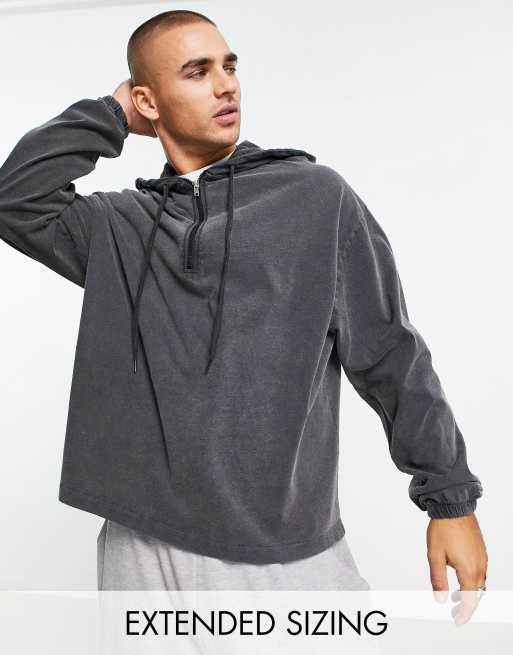 ASOS DESIGN oversized half zip hoodie in black acid wash | ASOS