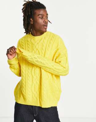 ASOS DESIGN oversized heavyweight cable knit jumper in yellow | ASOS