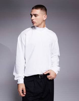 ASOS DESIGN oversized heavyweight high neck long sleeve t-shirt in white | ASOS