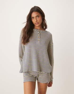 ASOS DESIGN oversized henley top and micro short co-ord in blue and yellow stripe - MULTI | ASOS