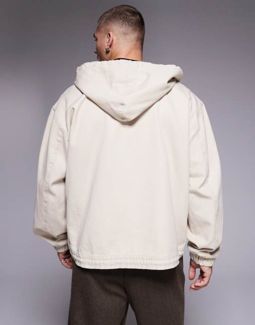 ASOS DESIGN oversized hooded cotton canvas jacket in beige | ASOS
