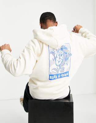 ASOS DESIGN oversized hoodie in beige with cartoon clock print | ASOS