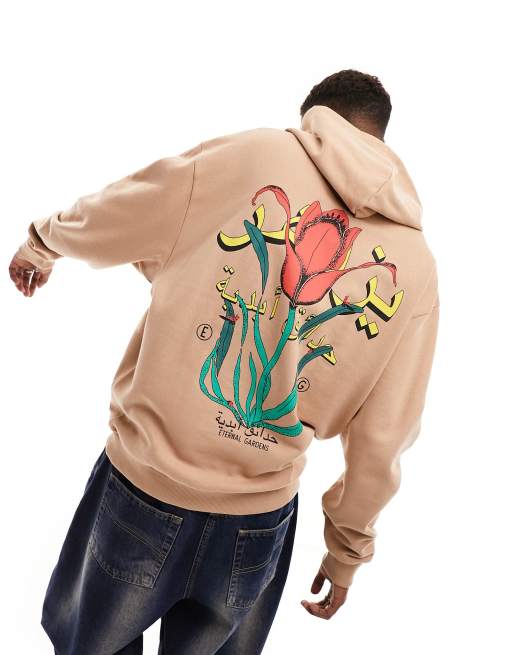 Asos Design Oversized Hoodie In Brown With Skate Back Print Asos