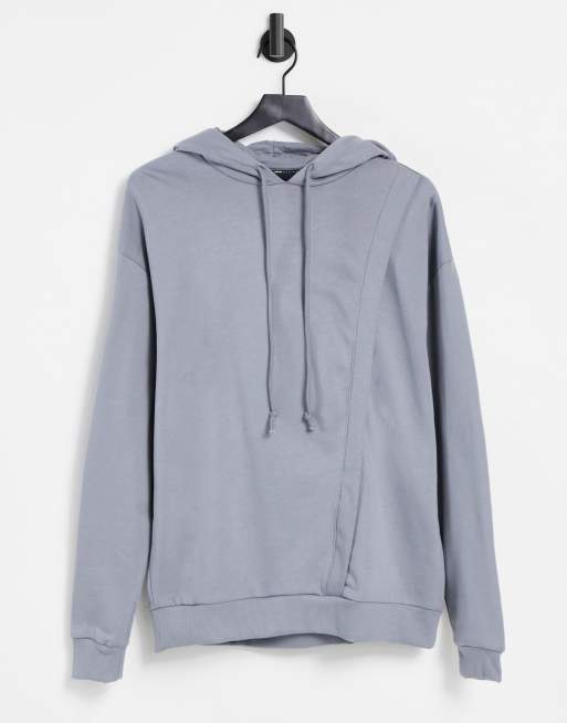 ASOS DESIGN oversized hoodie in gray with cross over panel - GRAY | ASOS