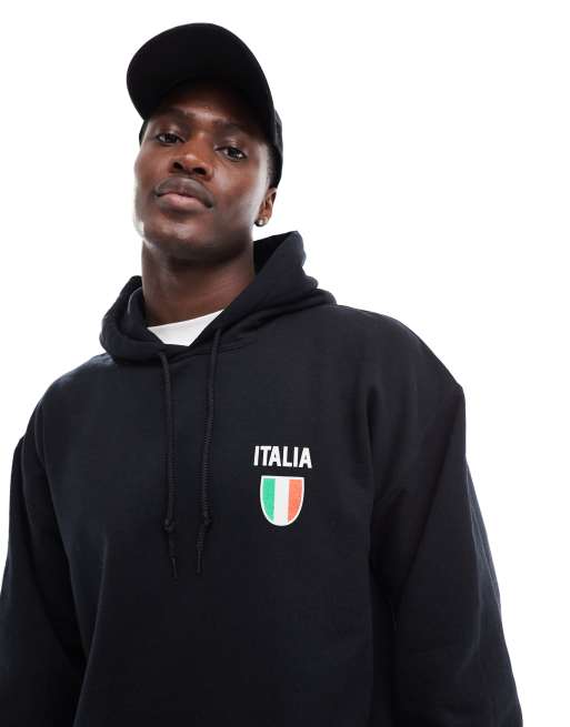 ASOS DESIGN oversized hoodie with italia print in black | ASOS