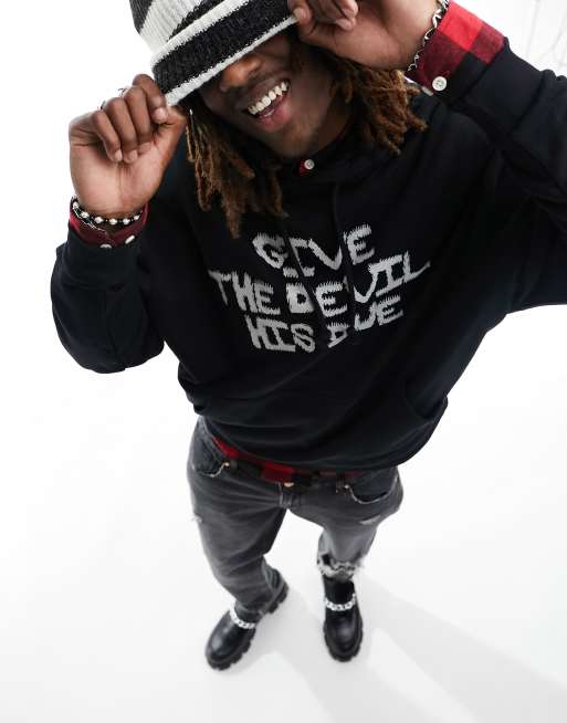 ASOS DESIGN oversized hoodie with punk text print in black | ASOS