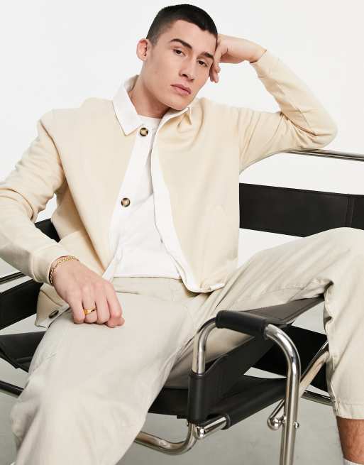 Asos Design Oversized Jersey Jacket With Contrast Placket In Soft White