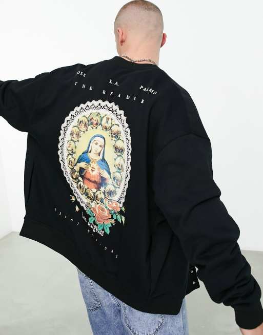 ASOS DESIGN oversized jersey track jacket in black with photographic ...