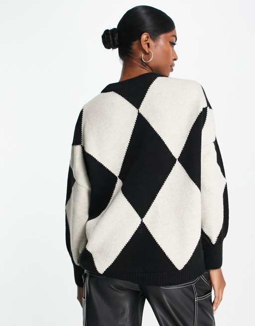 ASOS DESIGN oversized jumper with diamond pattern in black | ASOS