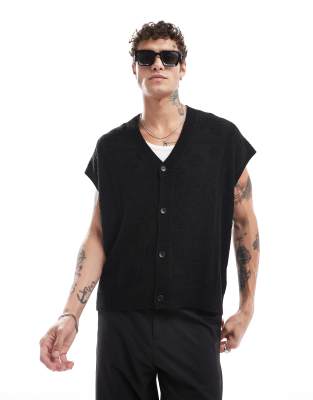 ASOS DESIGN oversized knit sleeveless cardigan with texture in black | ASOS