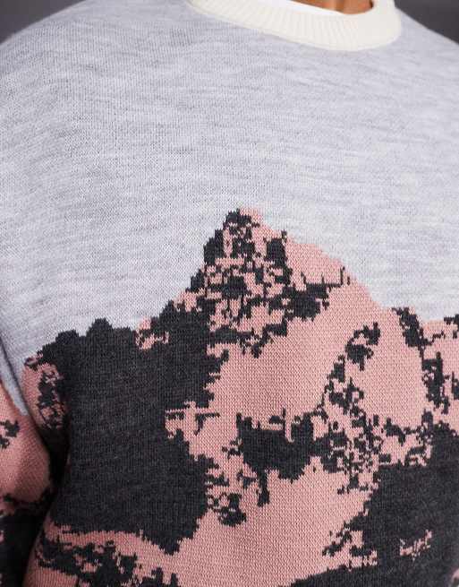 ASOS DESIGN oversized knitted jumper with mountain graphic in beige | ASOS