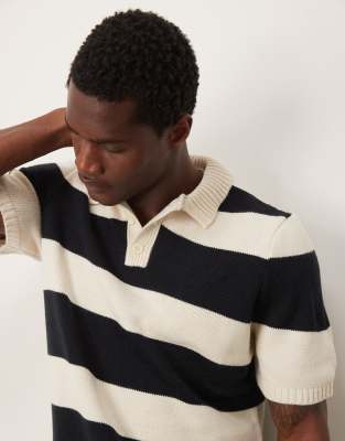ASOS DESIGN oversized knitted rugby shirt in navy and ecru stripe | ASOS