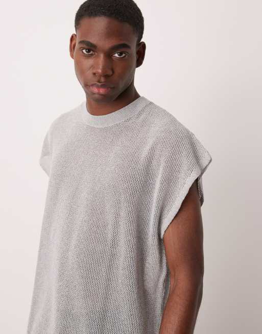 ASOS DESIGN oversized knitted vest with dropped shoulder in grey | ASOS